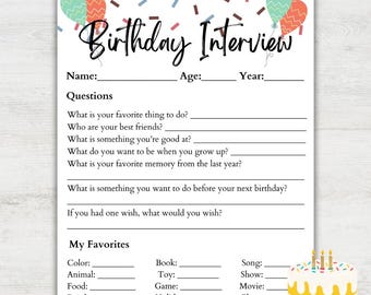 Kids Birthday Interview, Birthday Interview Printable, Kids Birthday ...