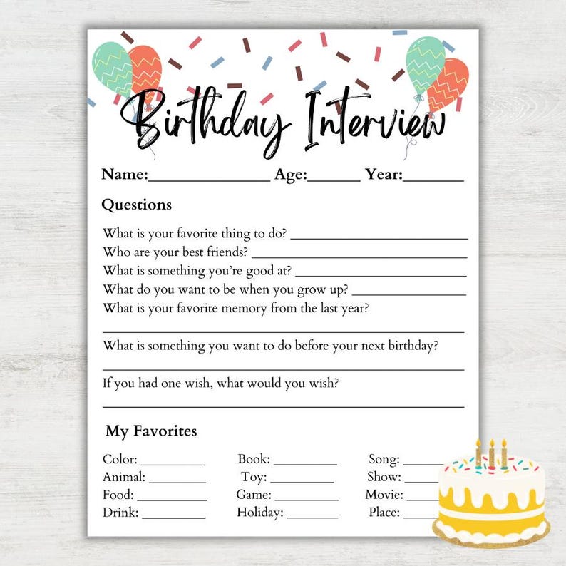 Kids Birthday Interview, Birthday Interview Printable, Kids Birthday ...