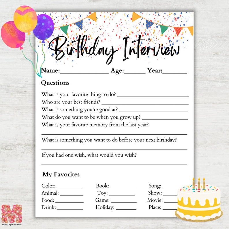 Kids Birthday Interview, Birthday Interview Printable, Kids Birthday ...