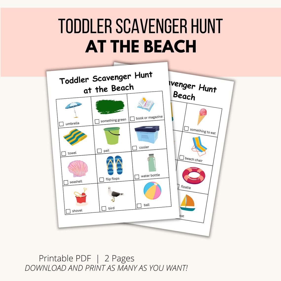 Scavenger Hunt at the Beach, Toddler Scavenger Hunt, Printable ...