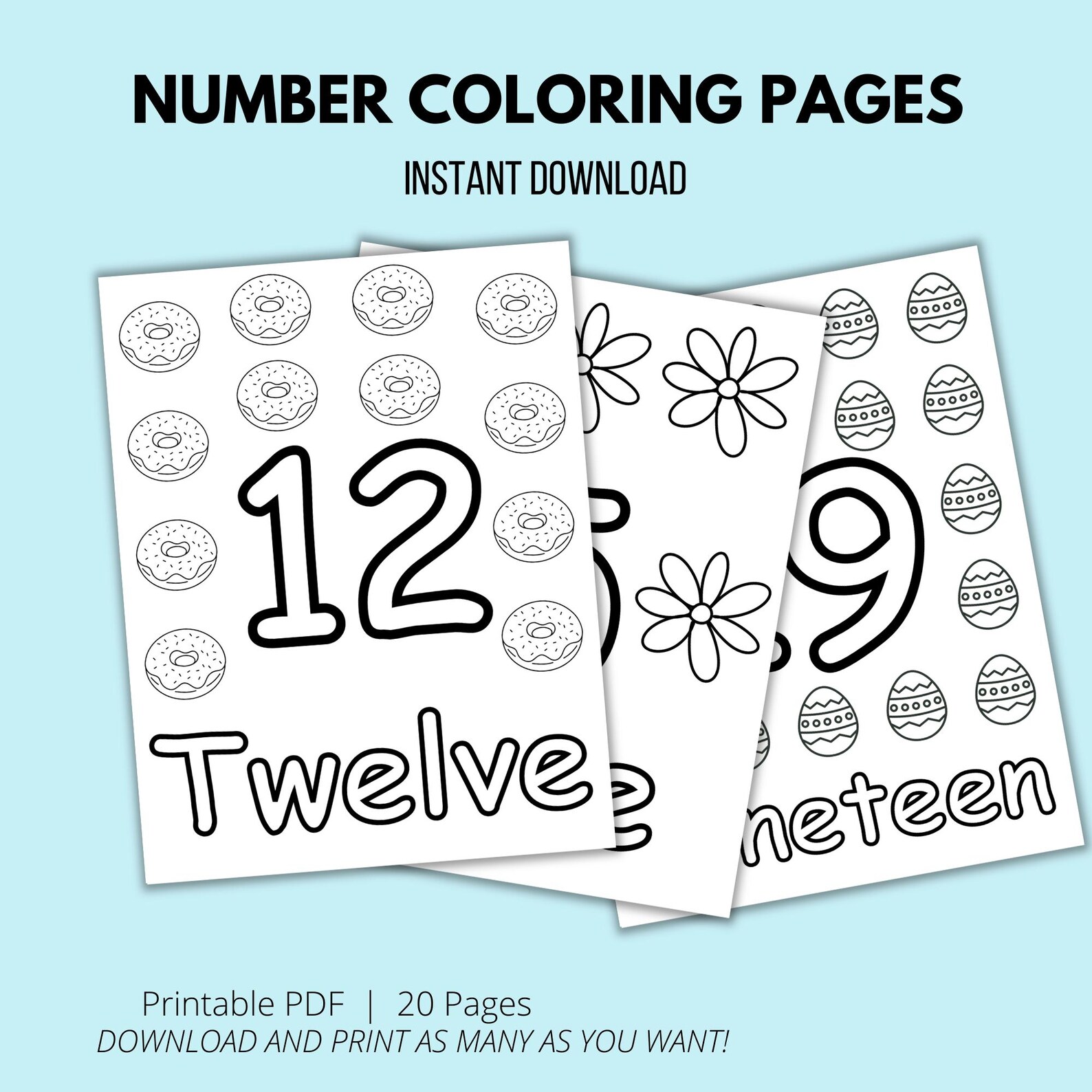 Preschool Number Coloring Pages 1-20: Printable Toddler Activity ...