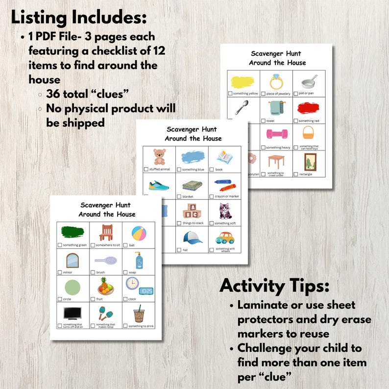 Indoor Scavenger Hunt, Toddler Scavenger Hunt, Printable Scavenger Hunt ...