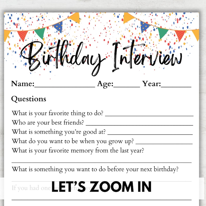 Kids Birthday Interview Printable: Yearly Keepsake (digital Download ...