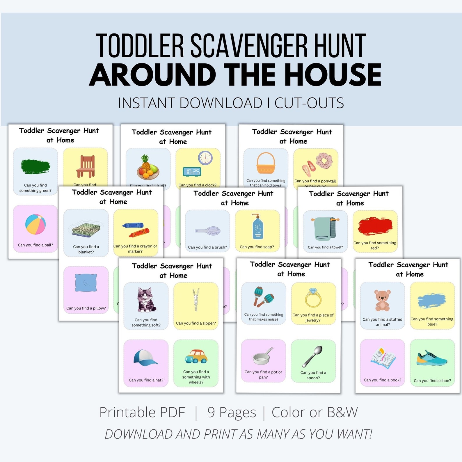 Indoor Scavenger Hunt, Toddler Scavenger Hunt, Printable Scavenger Hunt ...