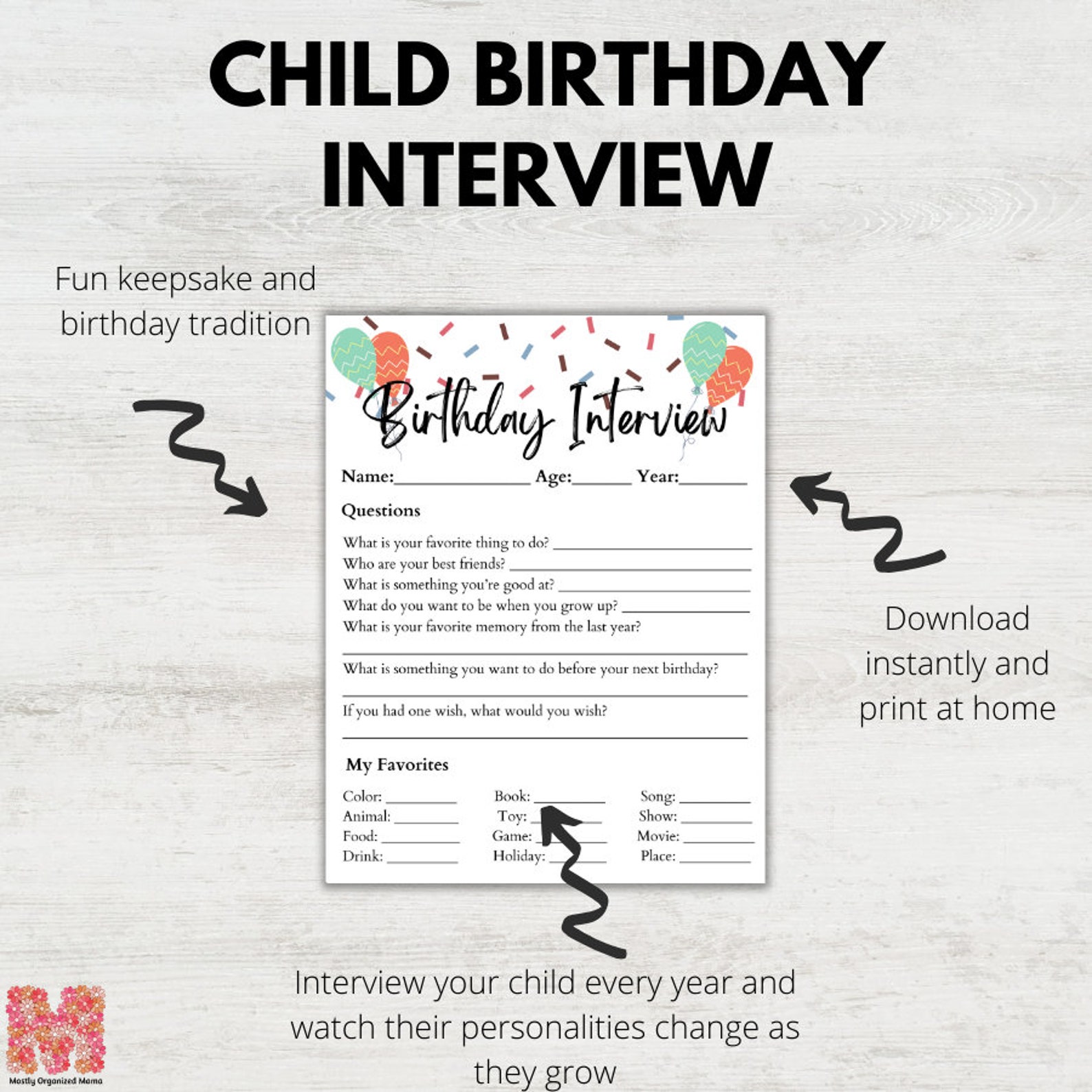 Kids Birthday Interview, Birthday Interview Printable, Kids Birthday ...