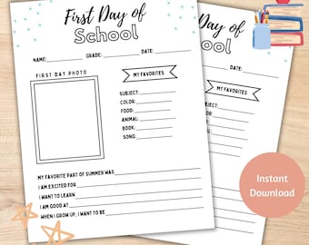 First & Last Day of School Interview Printable: Keepsake Questionnaire ...