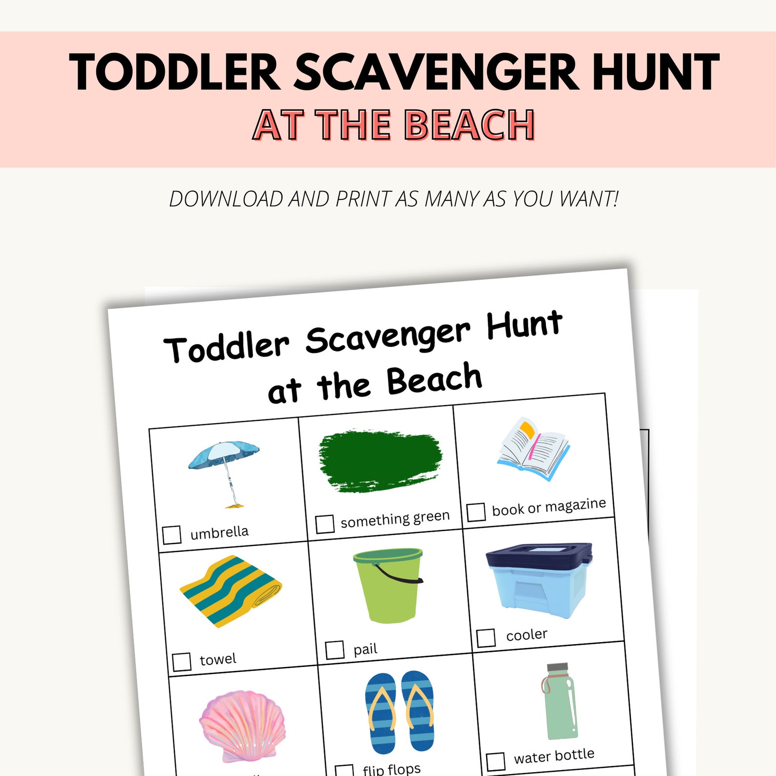 Scavenger Hunt at the Beach, Toddler Scavenger Hunt, Printable ...