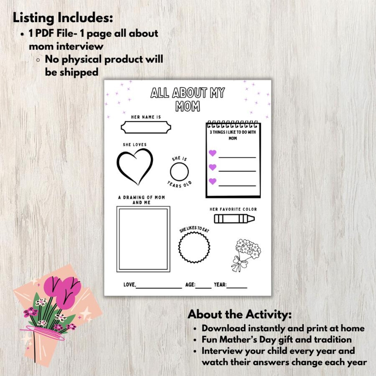 Mother's Day Printable, All About Mom Printable, Mother's Day Gift ...