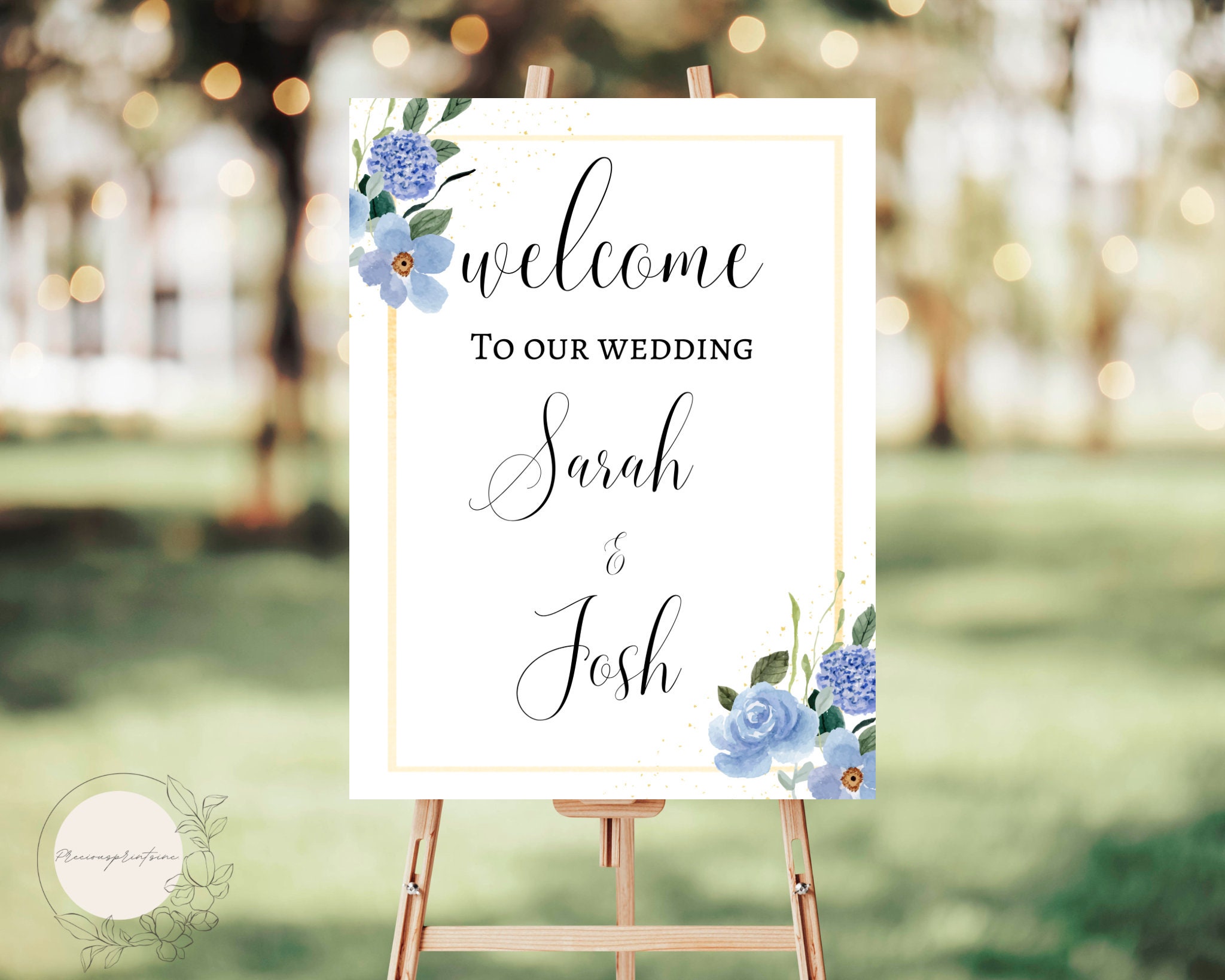 Dusty Blue Wedding Sign, Blue Wedding Sign Template, Blue Flower ...