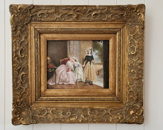 Rendition of Caraud, the Morning Stroll, Oil on Panel, Framed in Ornate ...