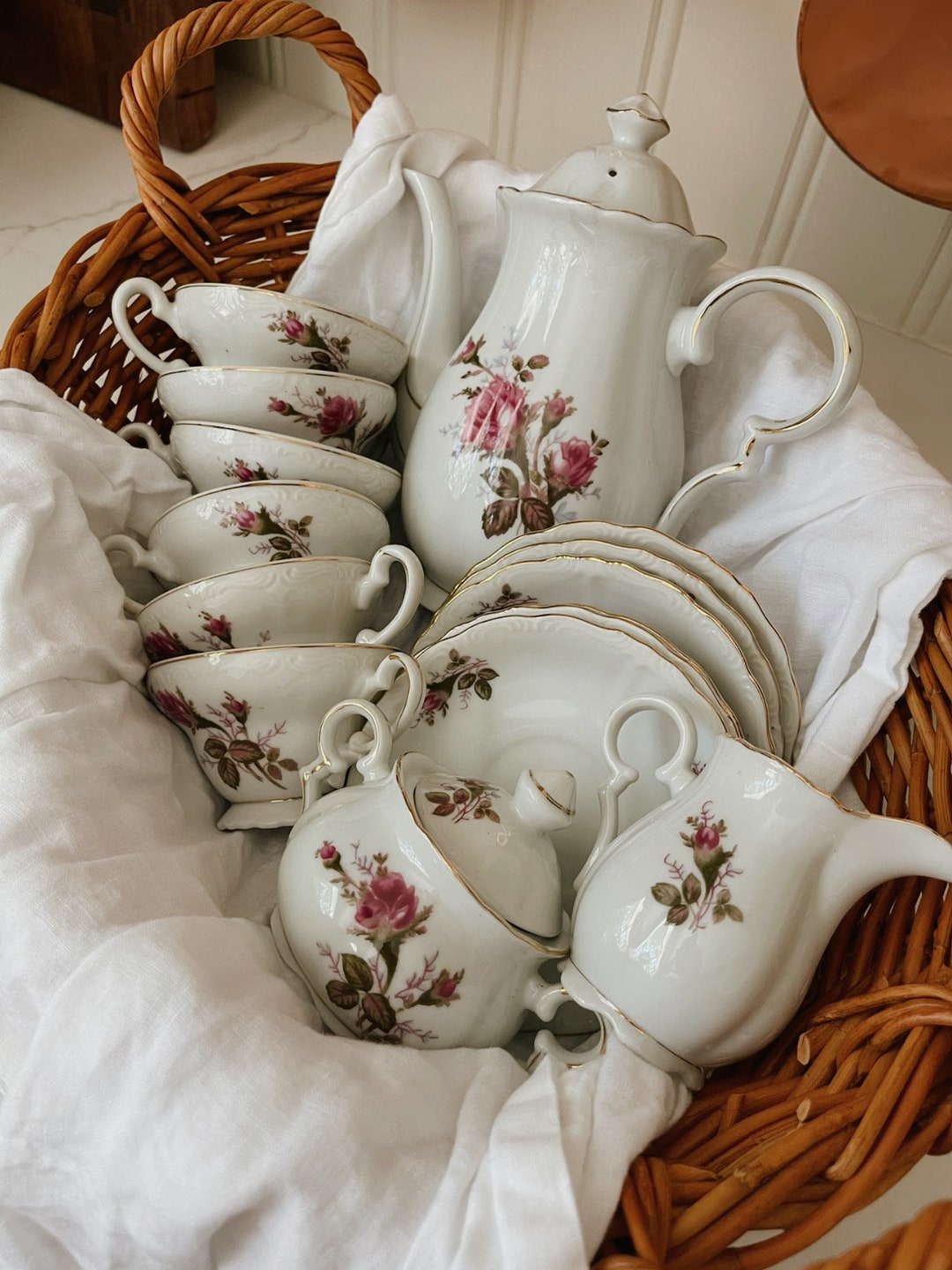 19 Piece, Approximately 1940's Rose Pattern Porcelain China Tea Set - Etsy