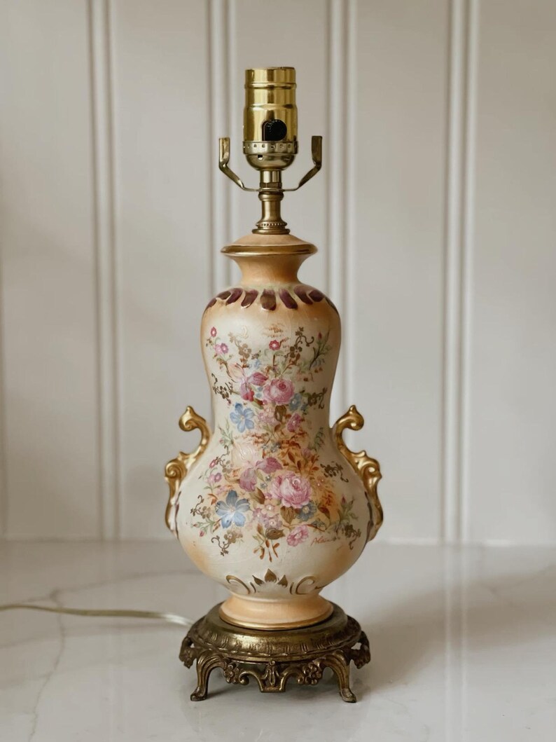 Antique/vintage Hand Painted Artist Signed Floral Porcelain Lamp ...
