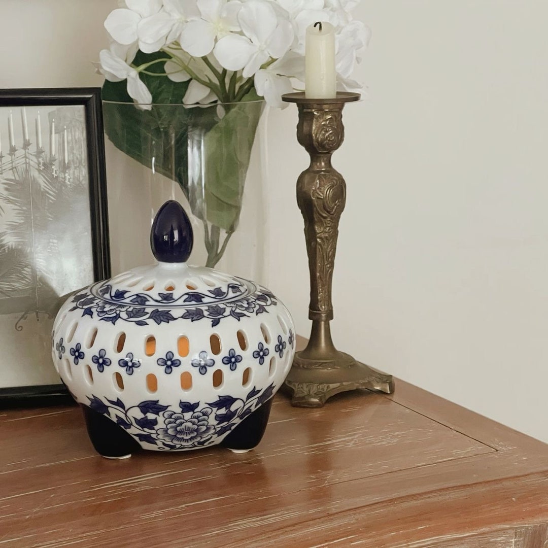 Vintage Blue and White Chinoiserie Bombay Incense Burner or Tea Candle ...