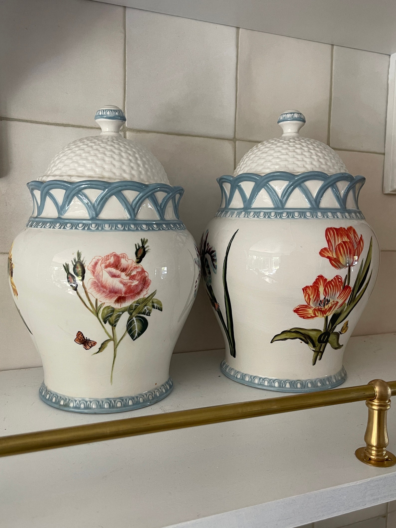 Set of 2 Grand Millennial, Cottagecore Floral Ginger Jars Raymond ...