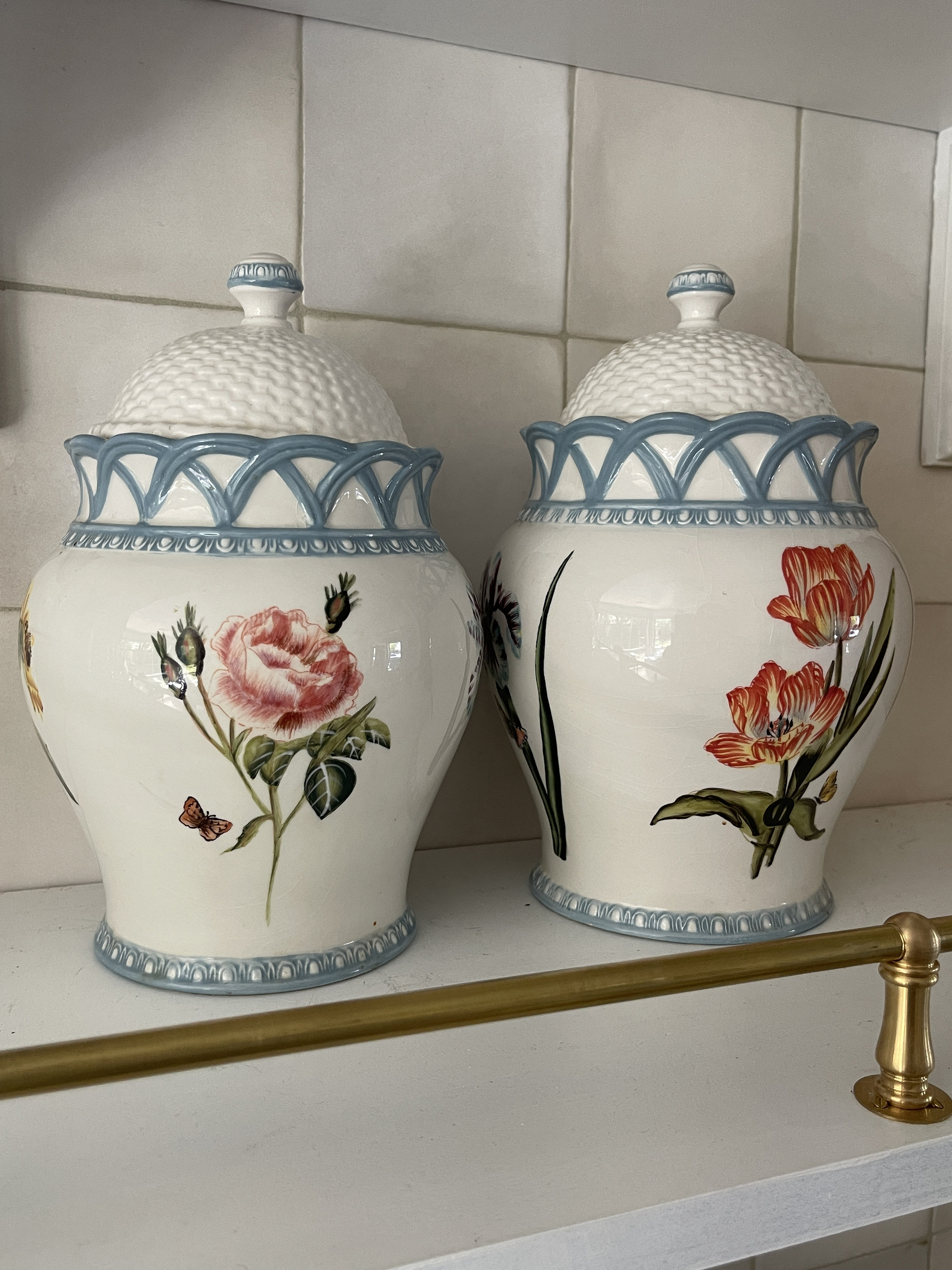 Set of 2 Grand Millennial, Cottagecore Floral Ginger Jars Raymond ...