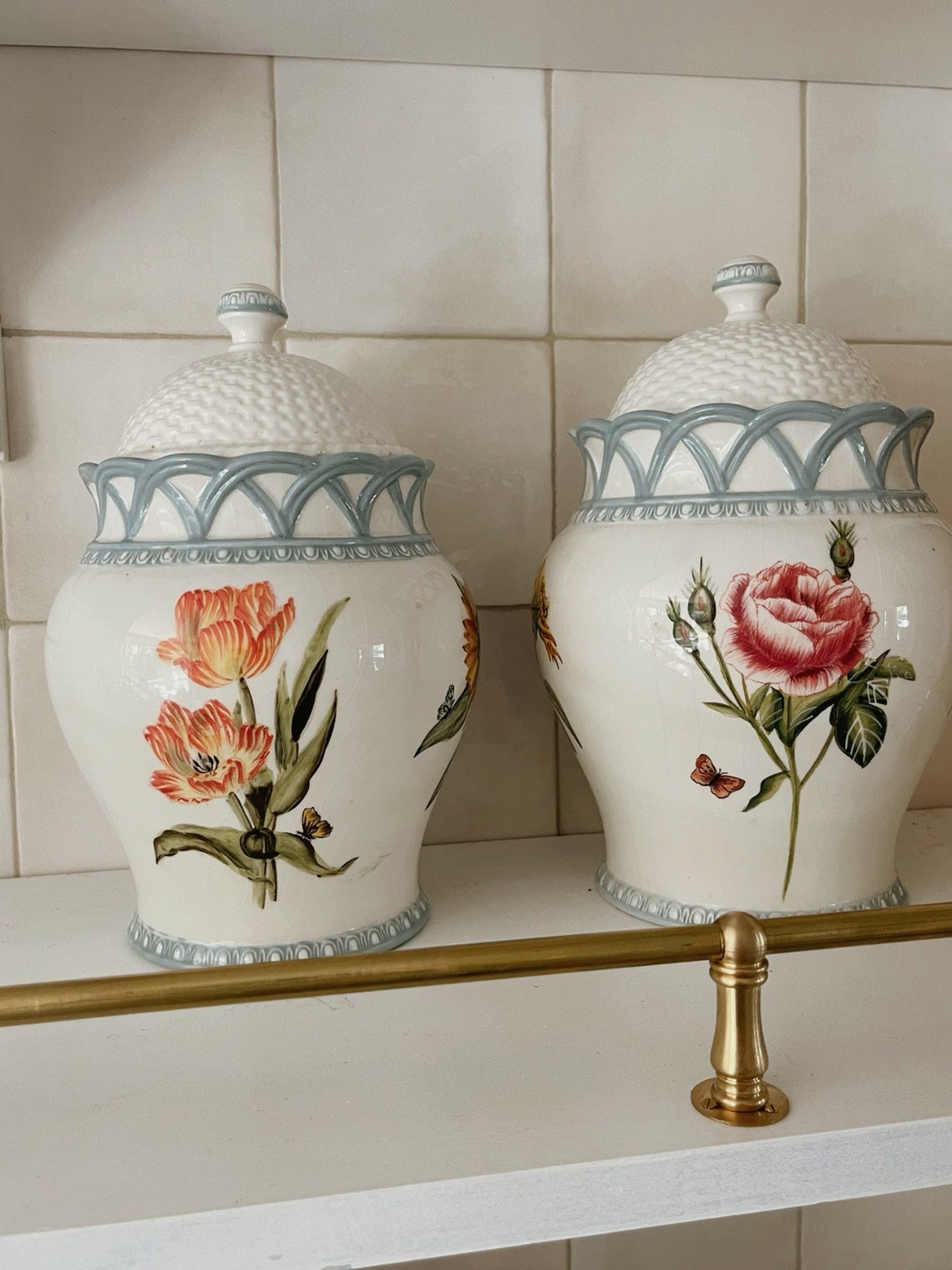 Set of 2 Grand Millennial, Cottagecore Floral Ginger Jars Raymond ...