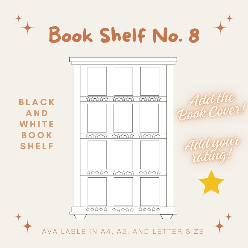 Printable Book Shelf Template: Reading Tracker, A4/a5/letter Size (PDF ...