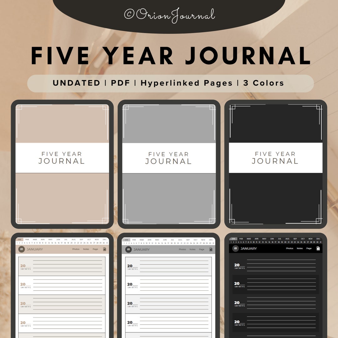 Five Year Digital Journal, 5 Year Digital Journal PDF Hyperlinks, 5 ...