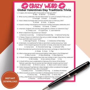 Printable Crazy Weird Global Valentines Day Traditions Trivia Game, Pub Trivia, Icebreaker Games ...