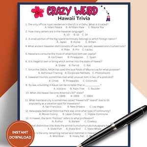 Printable Crazy Weird Hawaii Trivia Game, US States Pub Trivia ...