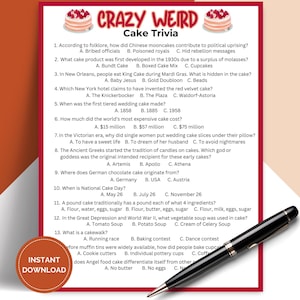 Printable Crazy Weird Cake Trivia Game, Dessert Pub Trivia, Icebreaker ...