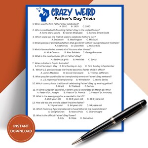 Printable Crazy Weird Fathers Day Trivia Game, Pub Trivia, Icebreaker Games for Dads TRIV02 - Etsy
