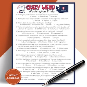 Printable Crazy Weird Washington Trivia Game, US States Pub Trivia ...