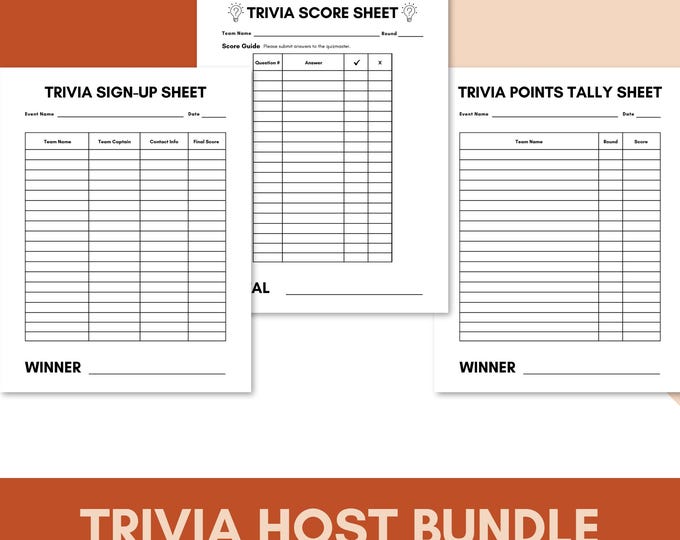 Printable Trivia Host Bundle With Trivia Score Sheet, Trivia Score Card ...