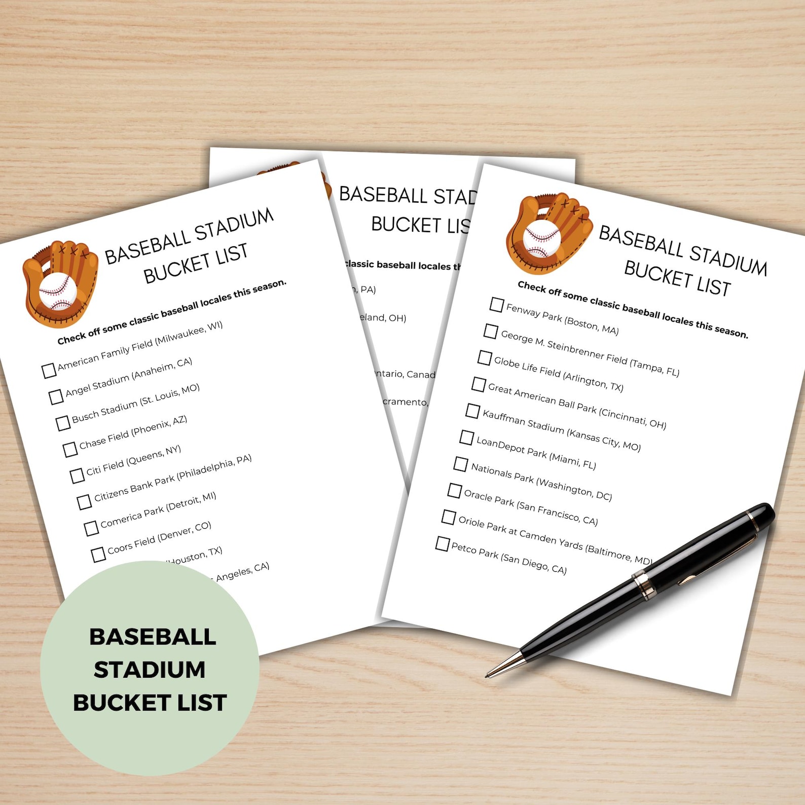 Printable Ballpark Bucket List Ideas, Baseball Stadium Tracker Log and ...