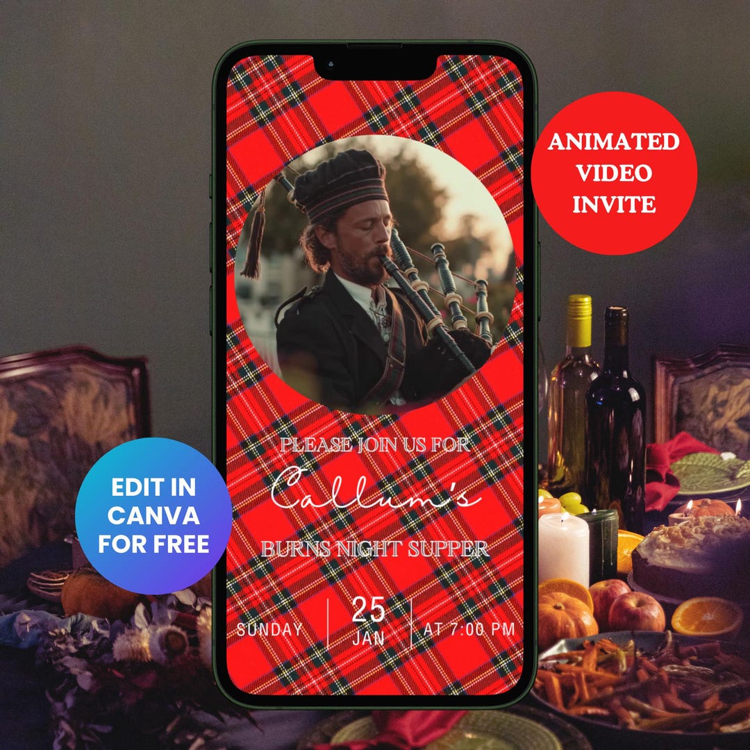 Editable Burns Night Mobile Animated Invitation, Robert Burns Supper ...