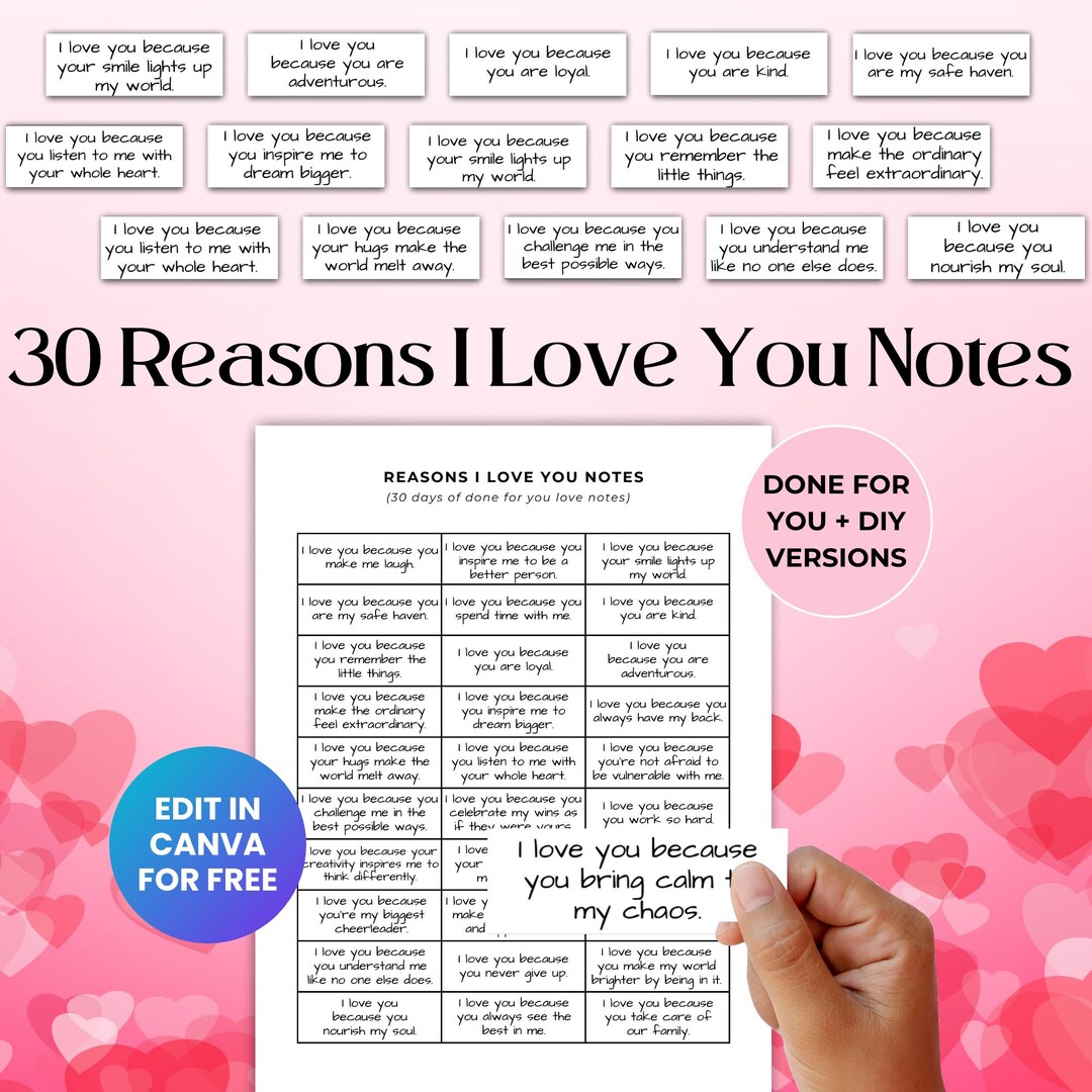 Editable Reasons Why I Love You Mini Love Notes for Valentines Day ...