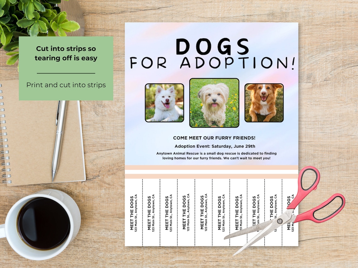 Editable Dog Adoption Event Tear off Flyer, Nonprofit Animal Shelter ...