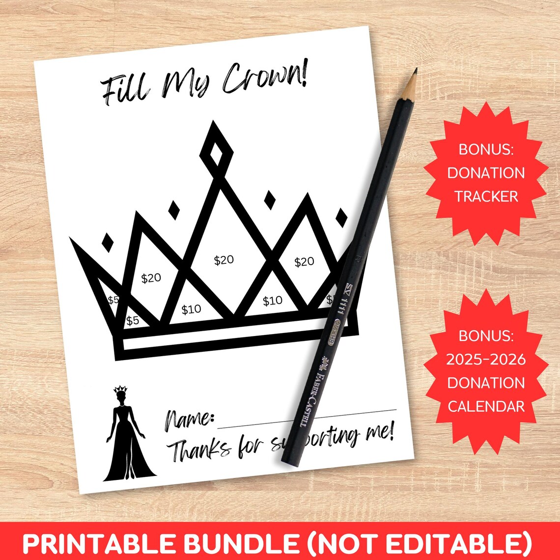 Printable Fill My Pageant Crown Fundraiser Bundle, Fundraiser Calendar ...