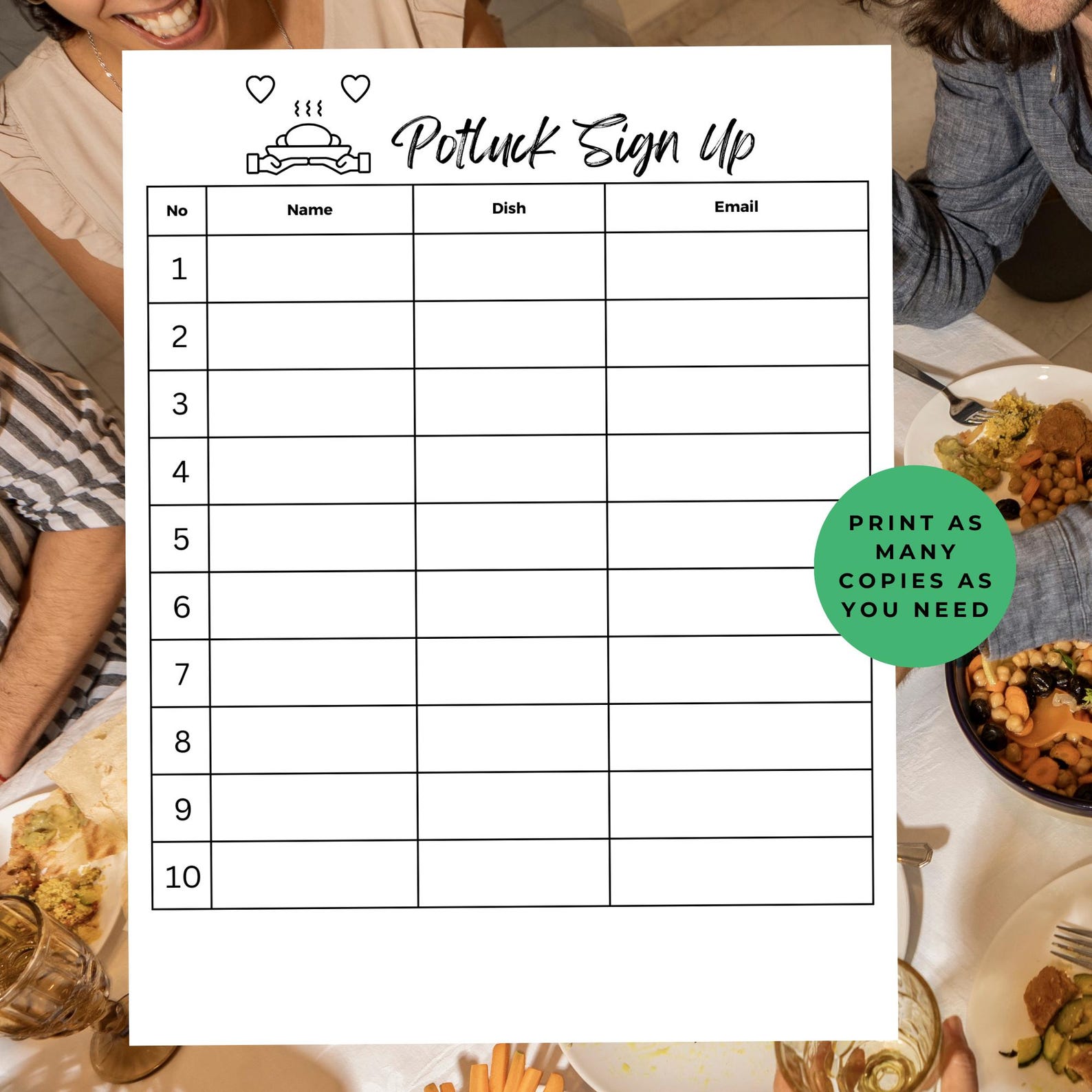 Printable Potluck Sign up Sheet, Event Planning for Church Potluck ...
