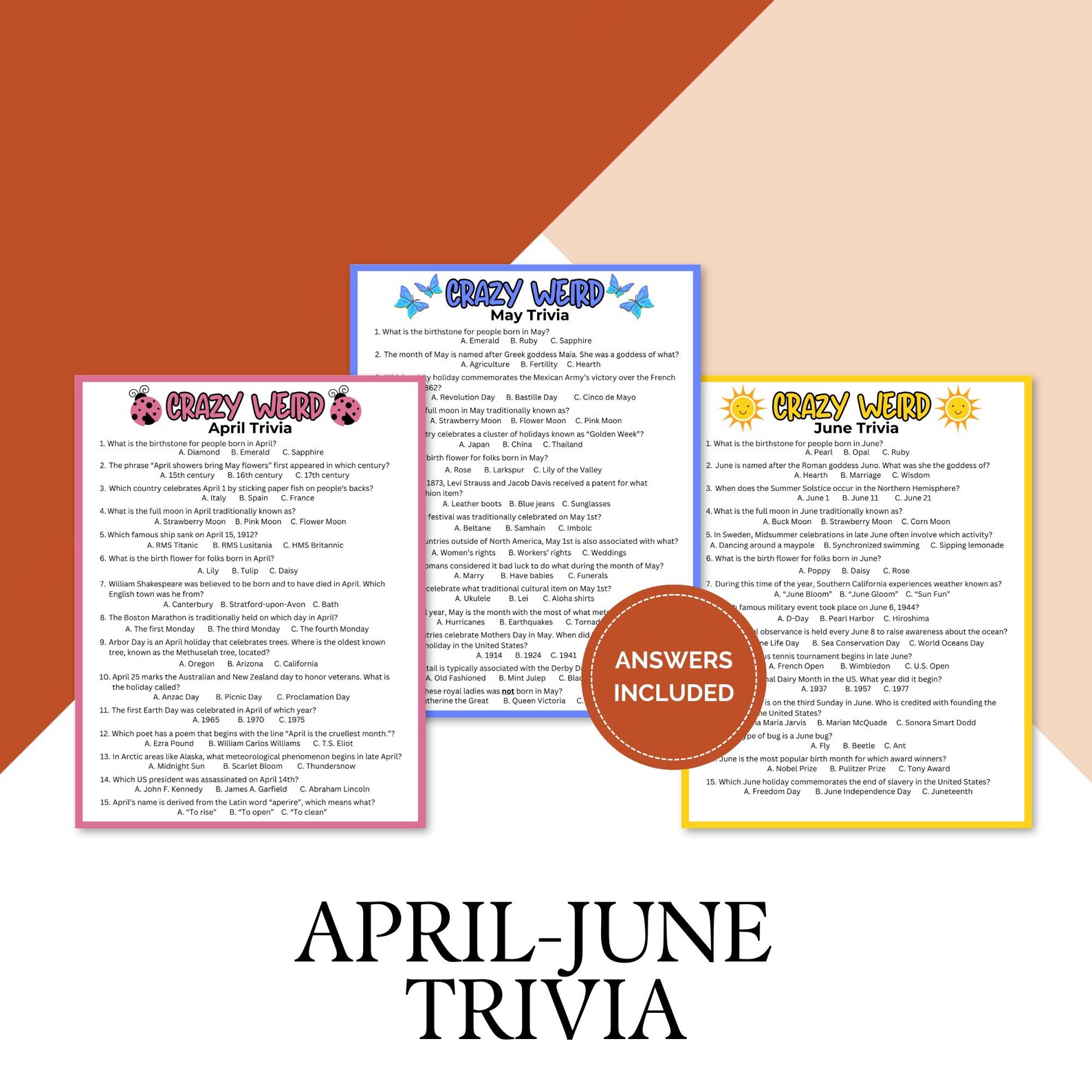 Printable Crazy Weird Year Monthly Trivia Game Bundle, Pub Trivia ...