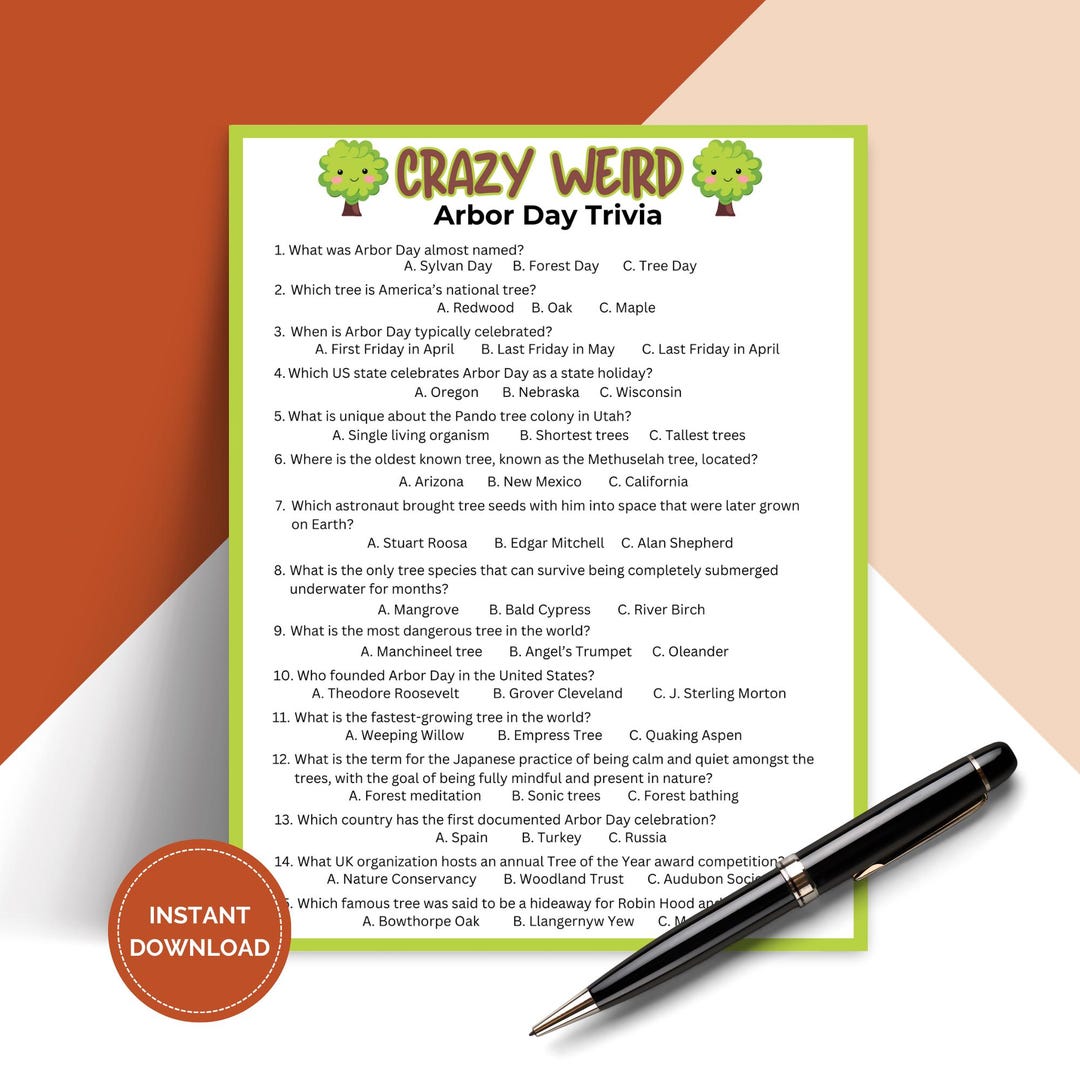 Printable Crazy Weird Arbor Day Trivia Game, Pub Trivia, Icebreaker Games TRIV02 - Etsy