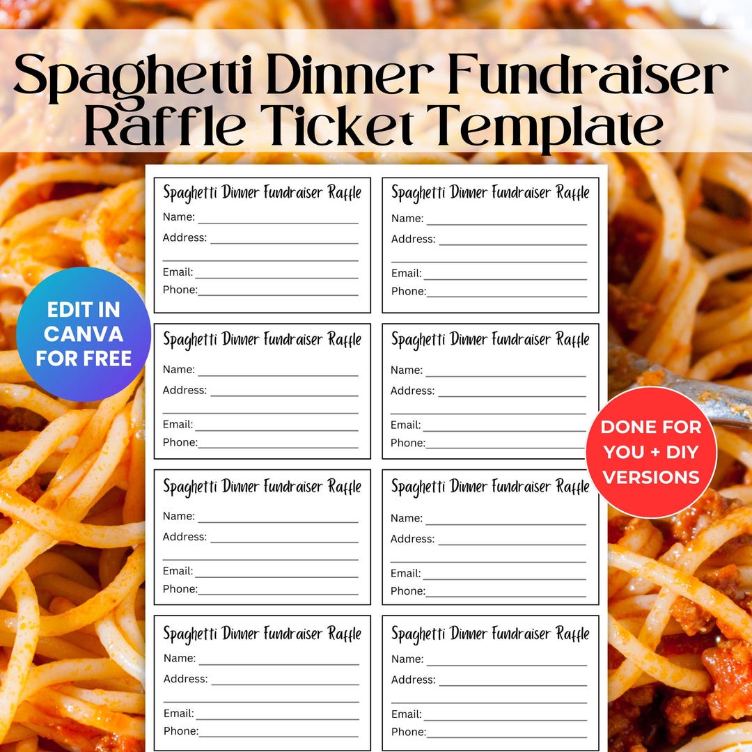 Editable Spaghetti Dinner Fundraiser Raffle Ticket Template, School ...