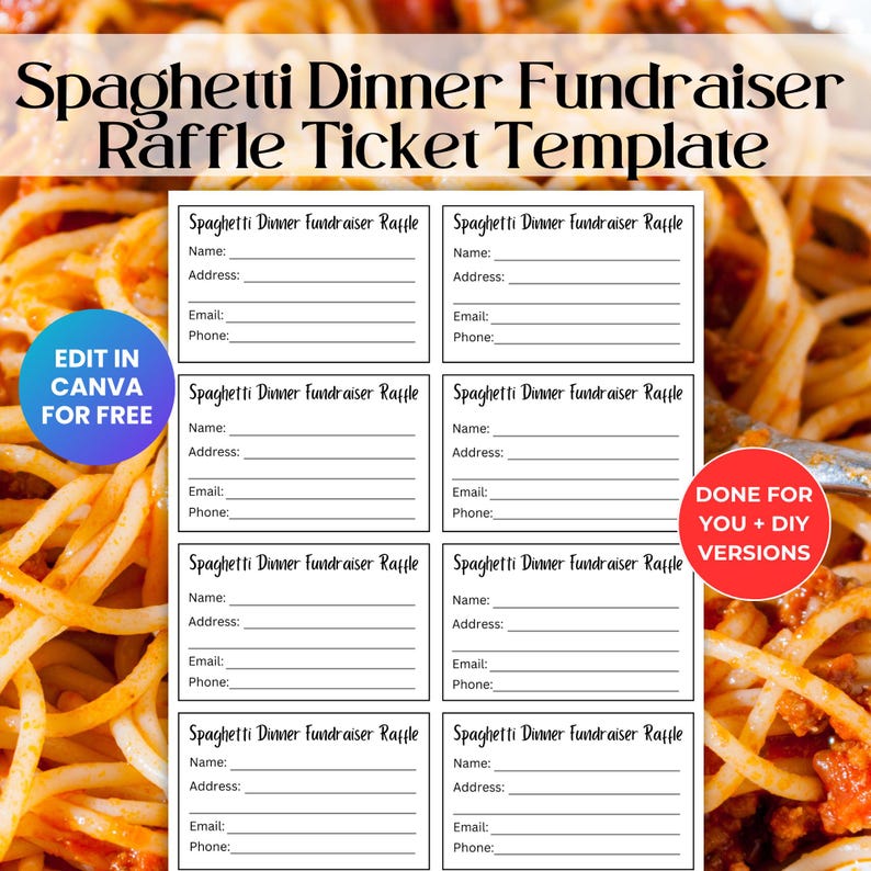 Editable Spaghetti Dinner Fundraiser Raffle Ticket Template, School ...