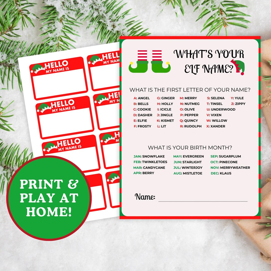 Printable What's Your Elf Name? Game, Holiday Party Games, Office ...