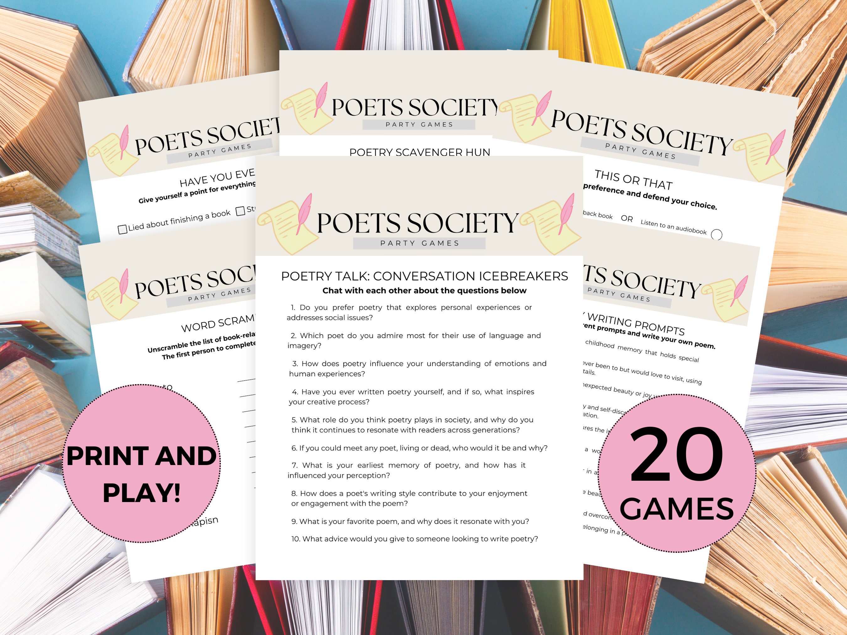 Ultimate Printable Poetry Games Bundle: Icebreakers, Puzzles, Questions ...