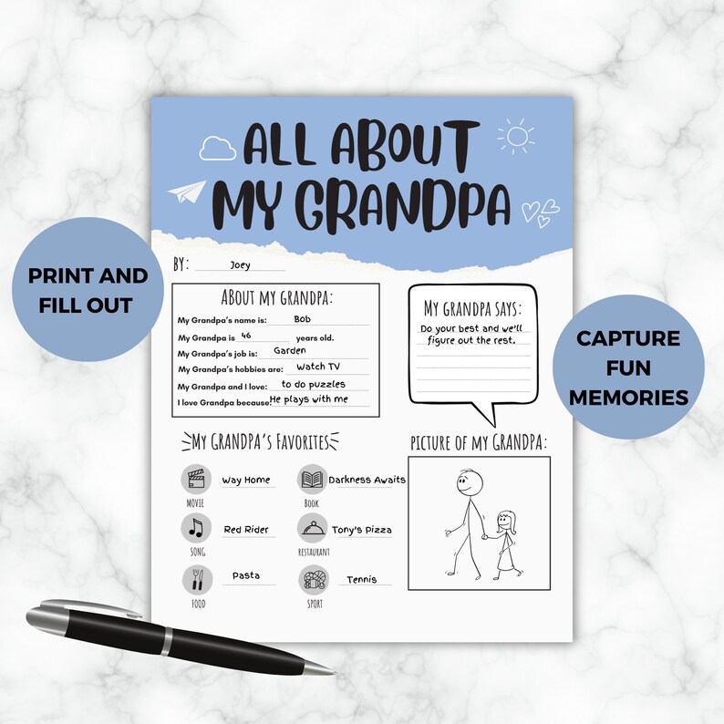 Printable All About My Grandpa Activity, A Meaningful and Sentimental ...