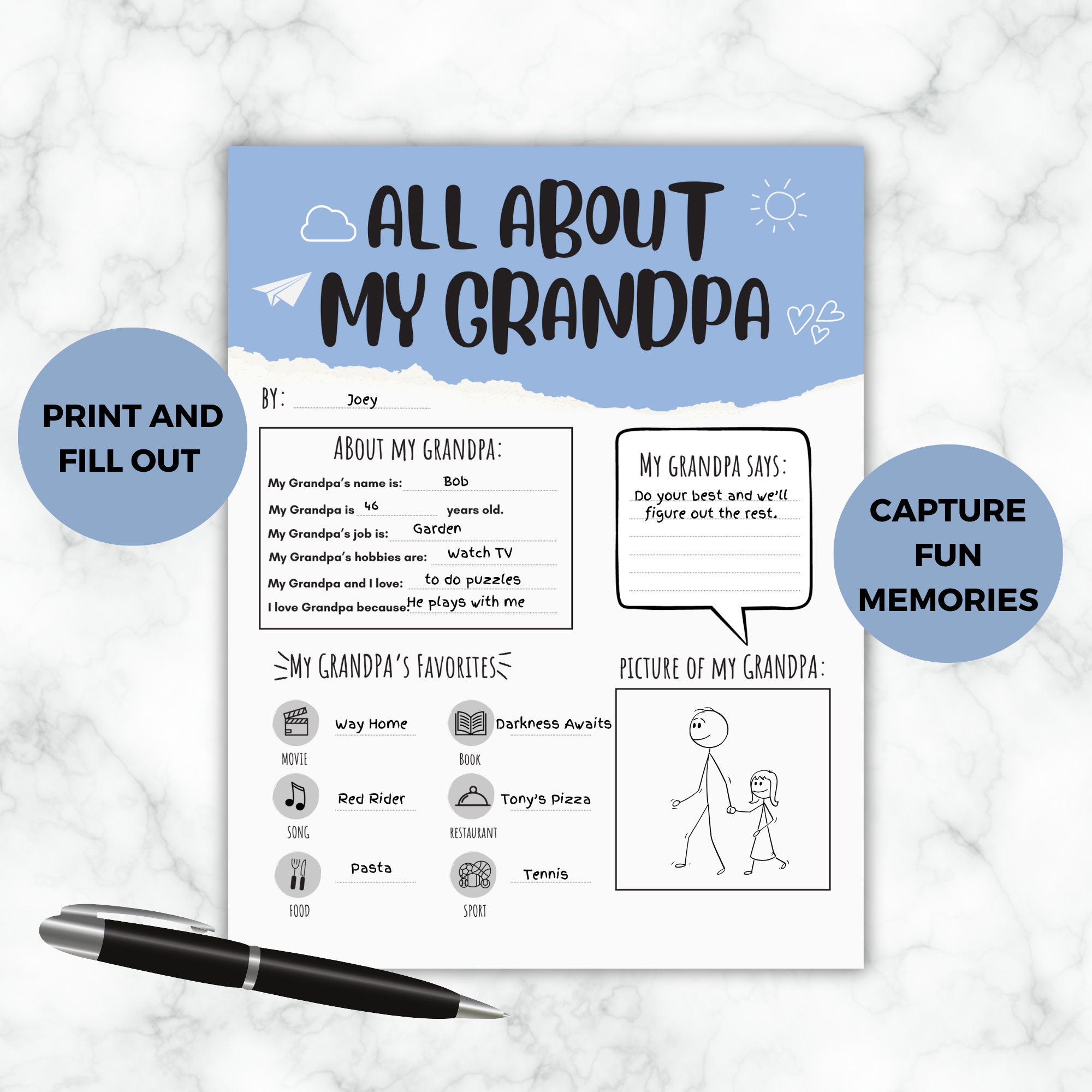 Printable All About My Grandpa Activity, A Meaningful and Sentimental ...