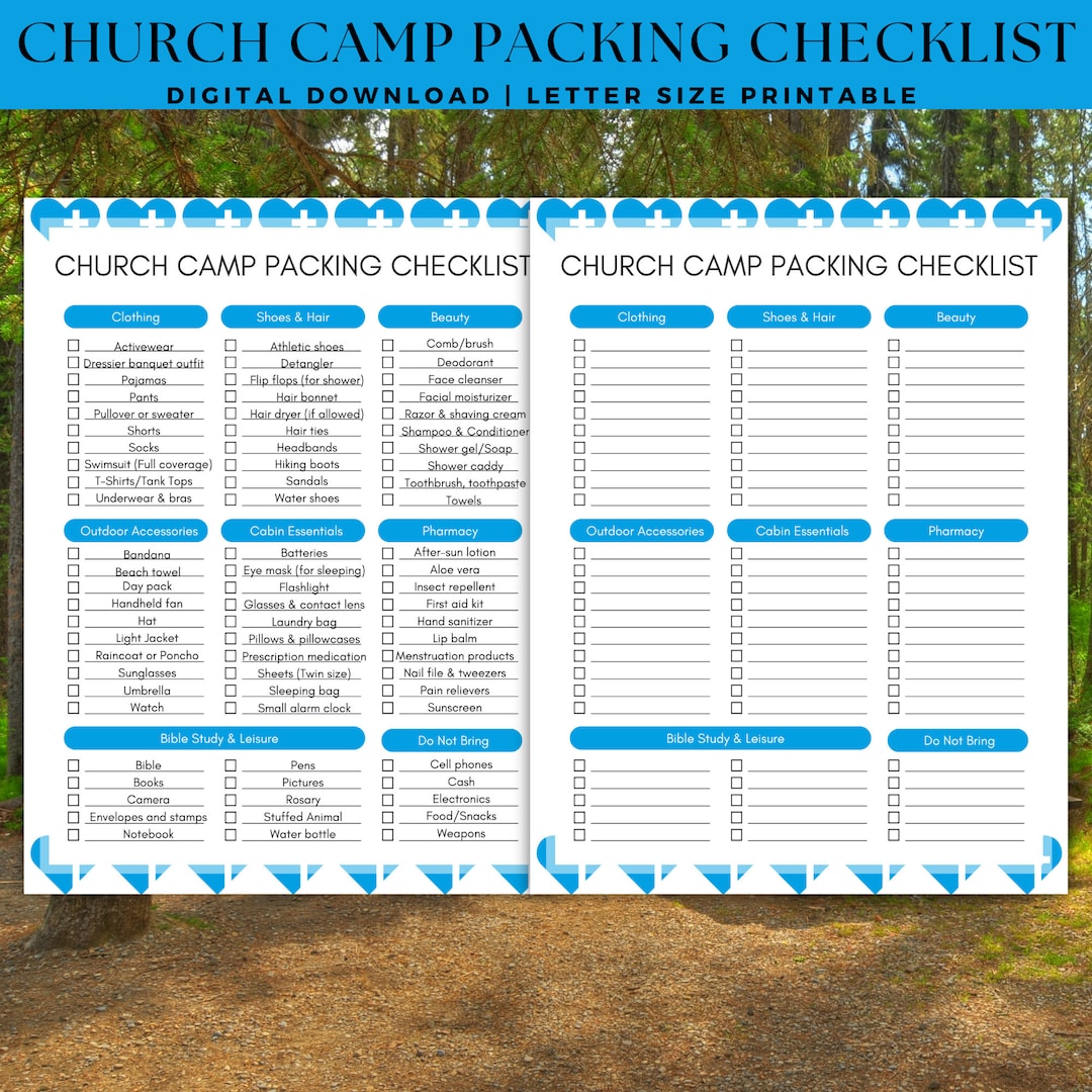 Printable Church Camp Packing Checklist - Blue Sacred Heart Design - Etsy