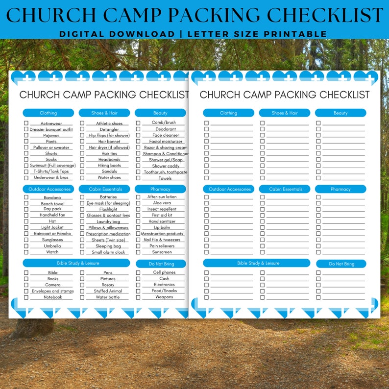 Printable Church Camp Packing Checklist - Blue Sacred Heart Design - Etsy