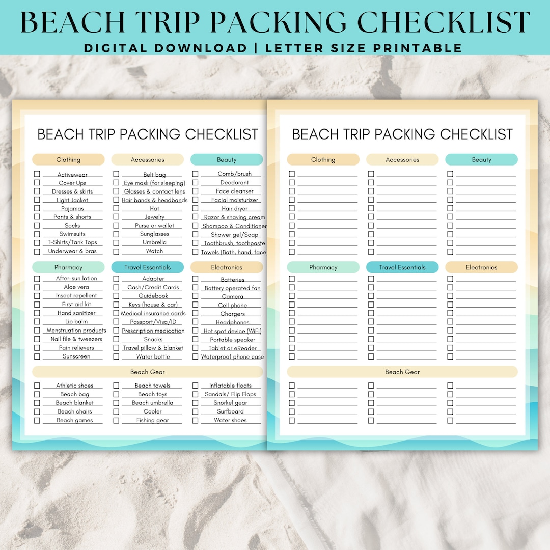 Printable Travel Essentials Packing Checklist- Vibrant Ocean Inspired ...