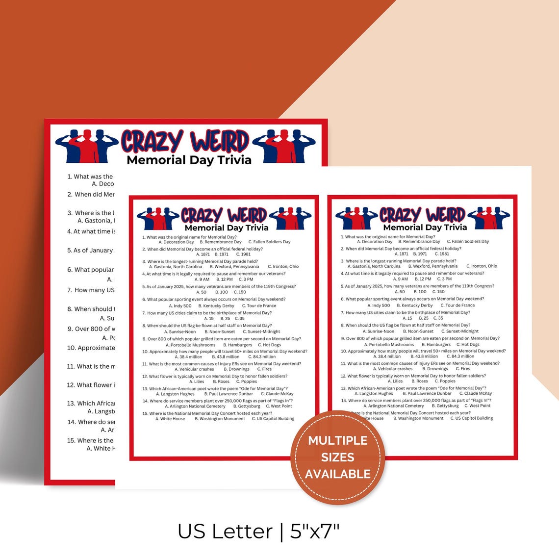 Printable Crazy Weird Memorial Day Trivia Game, Pub Trivia, Icebreaker Activities for Work ...