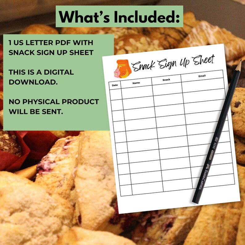 Printable Snack Sign up Sheet - Perfect for PTA Volunteers, Sports ...
