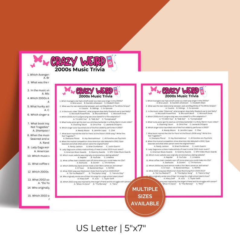 Printable Crazy Weird 2000s Music Trivia Game, Y2K Pub Trivia ...