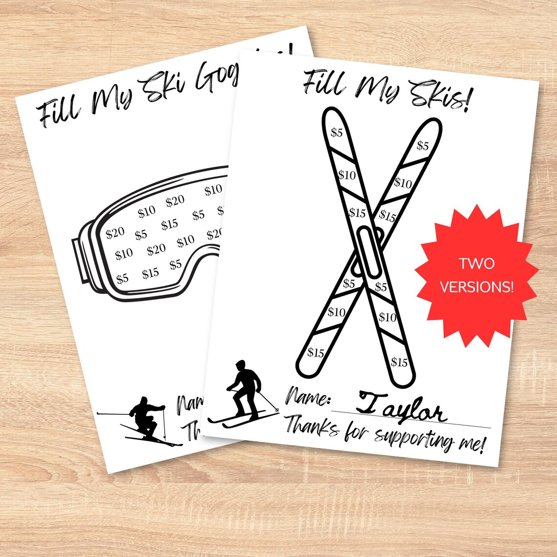 Printable Skiing Fundraising Bundle: Fill My Skis, Pick a Date Donation ...