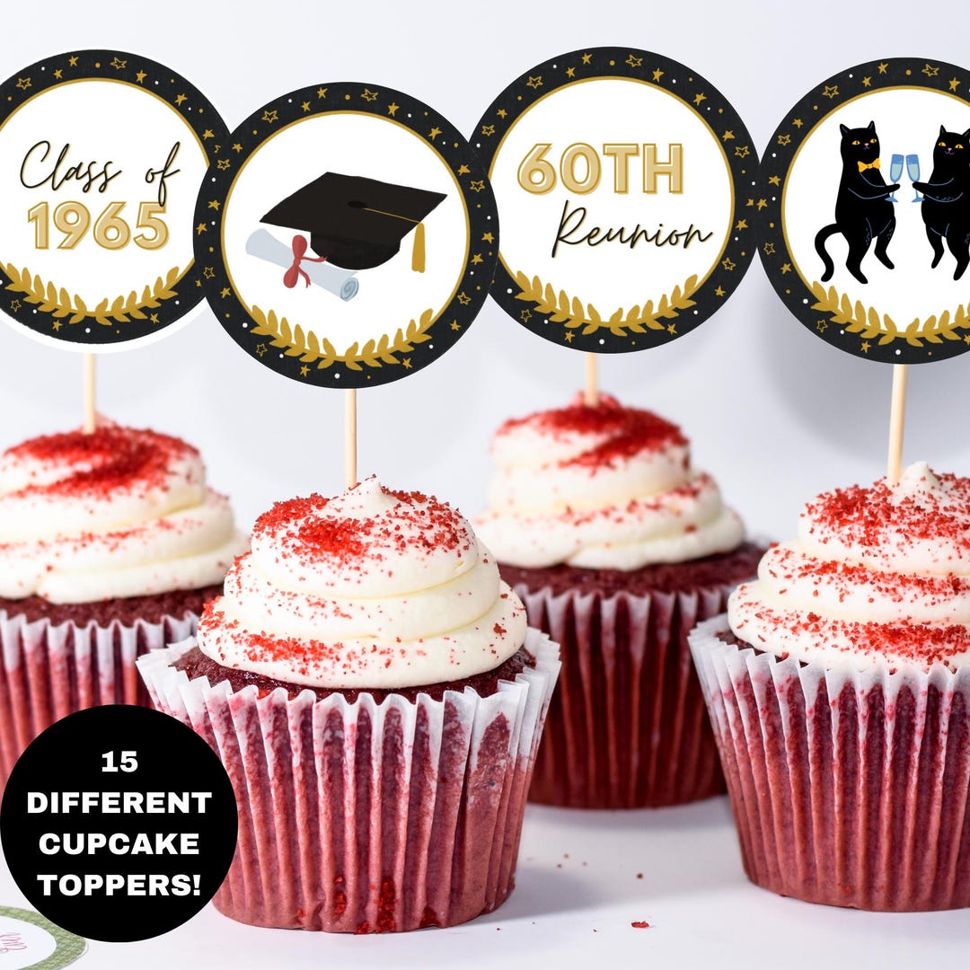 Printable Class of 1965 Cupcake Toppers, 60th Class Reunion Decor, High ...